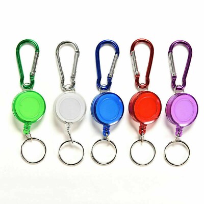 Retractable Extendable Reel Coil Stretch Pull Cord Spring Keyring Key ...