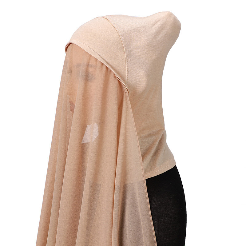 Muslim Chiffon Hijab With Cap Women Veil Headscarves Headwraps Cap Soft ...