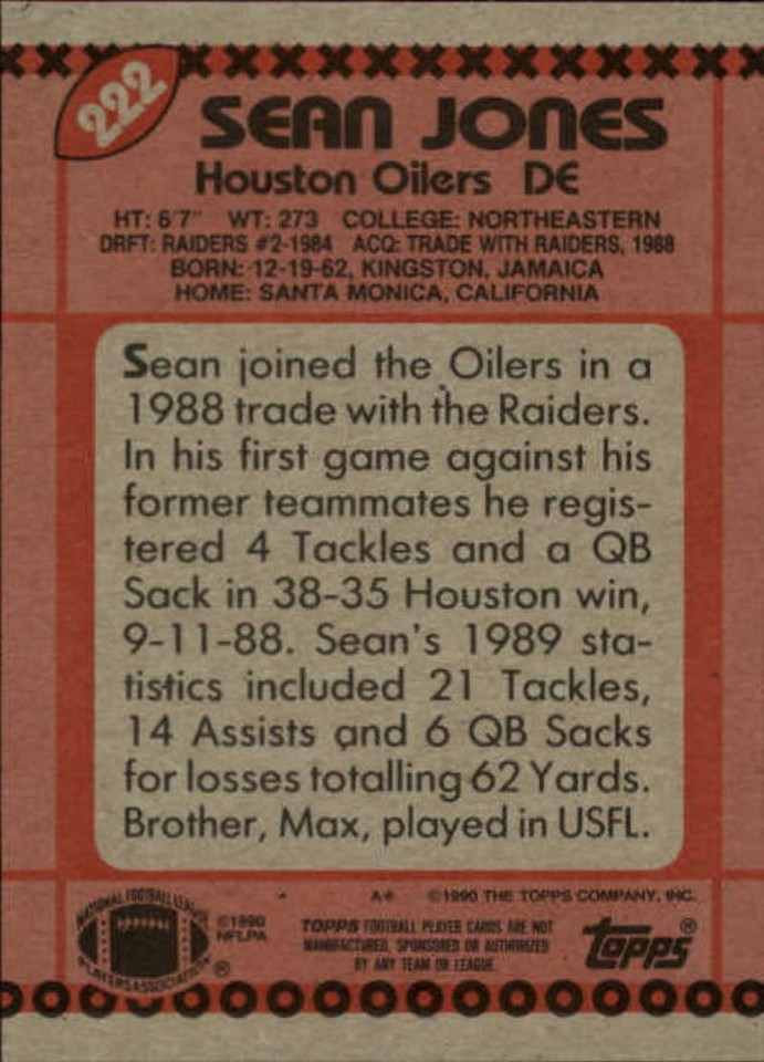 1990 Topps #222 Sean Jones Oilers | eBay