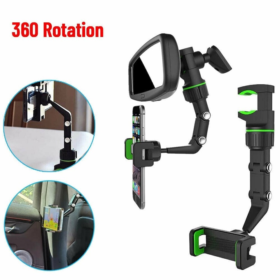 360° Car Rearview Mirror Rotation Adjustable Phone Holder Mount ...