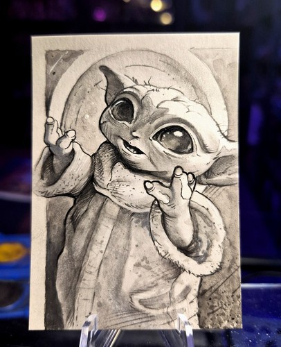 Star Wars Baby Yoda Grogu 1/1 Sketch Card Autographed | eBay