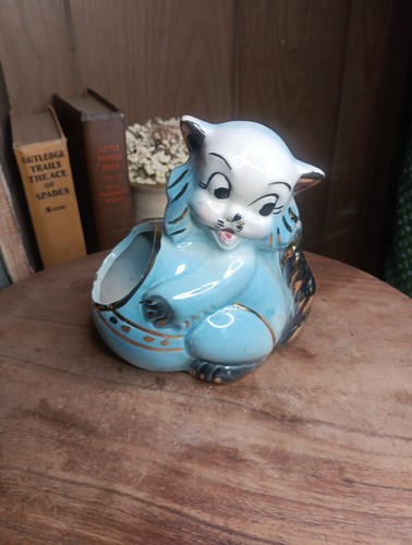Vintage Rare Lefton Gold Trimmed Kitty Cat Planter Figurine Excellent ...