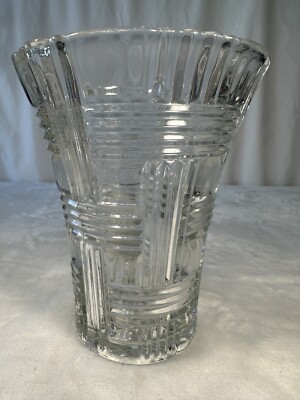 Clear Depression Glass Vase Basket Weave Pattern Pressed Glass Flared ...