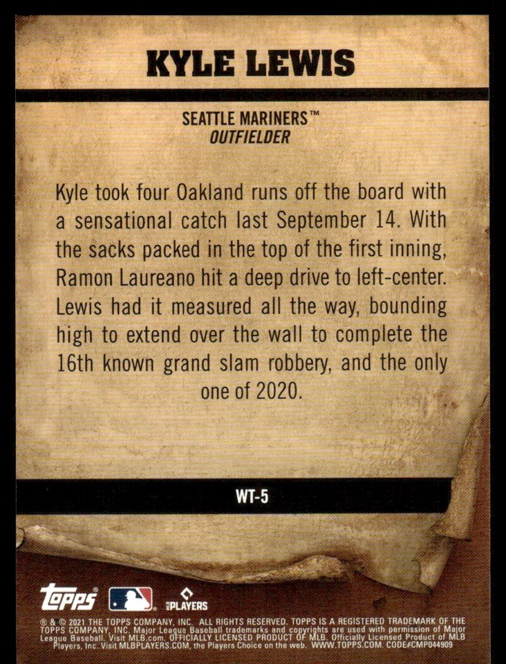 2021 Topps Big League Wanted Kyle Lewis Seattle Mariners #WT5 10132 | eBay