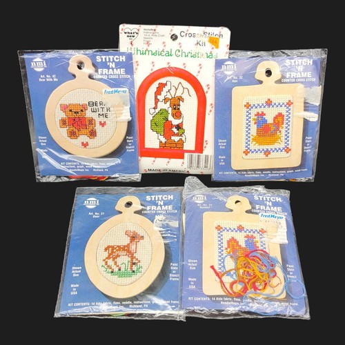 NMI Miniature Framed Cross Stitch Kit Lot of 5, Bear Deer Chicken ...