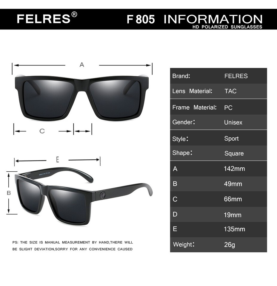FELRES Men Polarized Square Sunglasses Outdoor Driving Fishing Sport ...