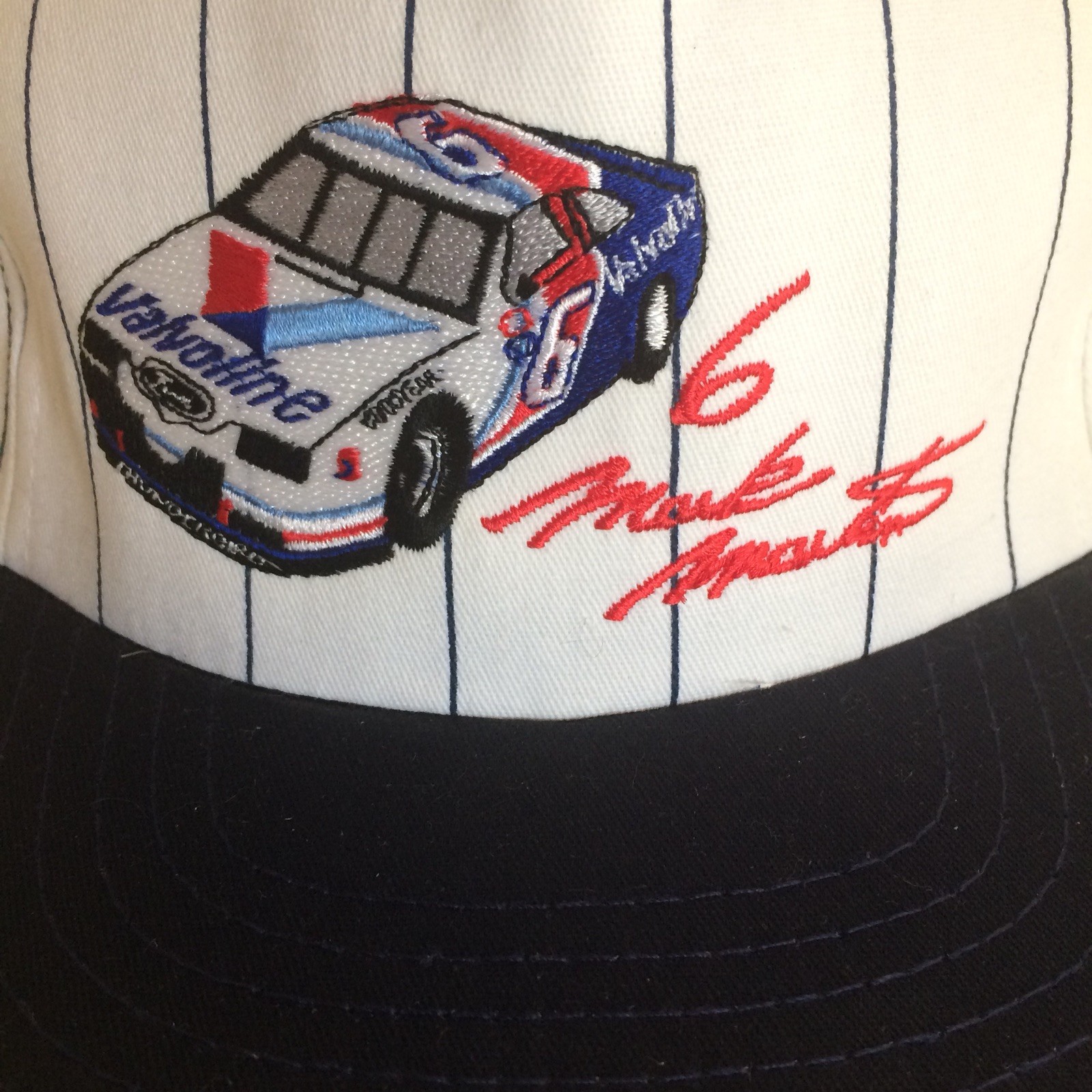 Mark Martin #6 Valvoline Baseball Cap Hat Strapback White Blue Stripes ...