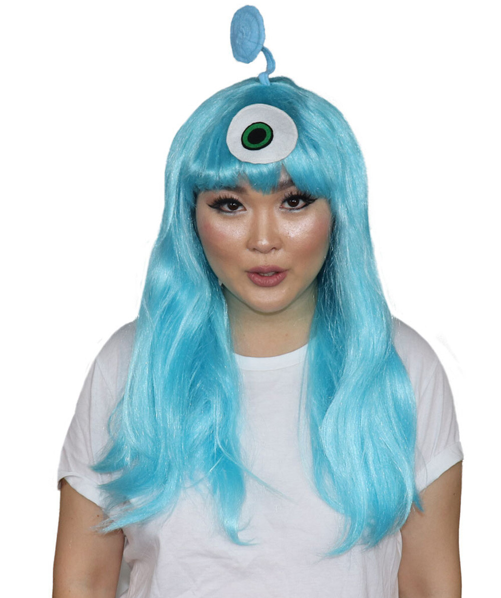 HPO Adult Womens Aliens Wig with Antennae,TV/Movie Wigs, Blue ...
