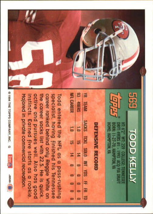 1994 Topps Football Card #569 Todd Kelly | eBay