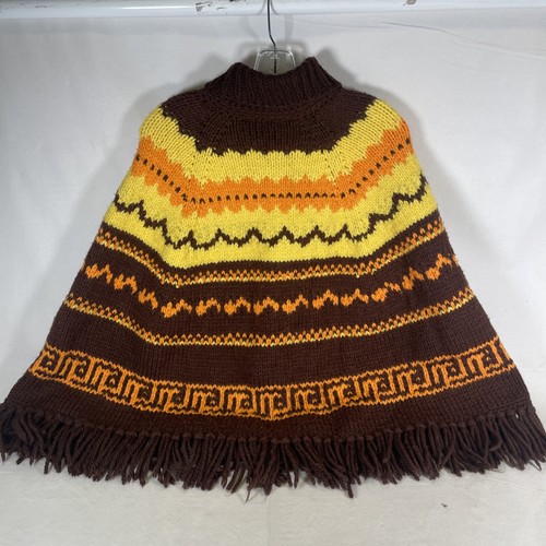 VINTAGE HAND KNIT Aztec Pattern PONCHO 1970's RETRO - Chevron striped ...