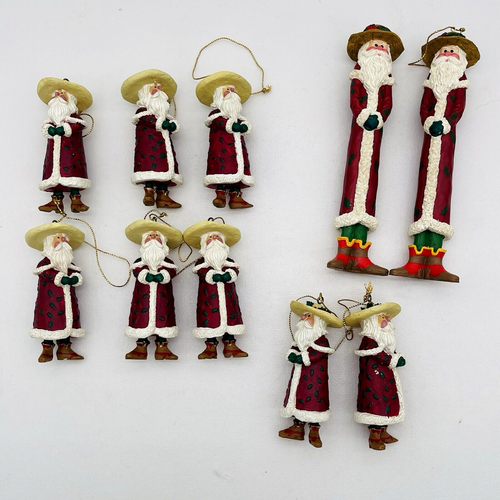 Santa Claus Ornaments Rustic Country Gardener Resin Hand Painted Set of ...