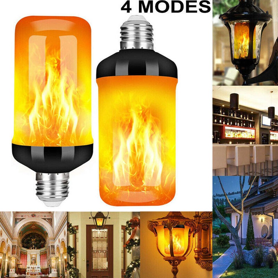 2Pcs E27 LED Flicker Flame Lamp Bulbs Burning Fire Effect Simulated ...