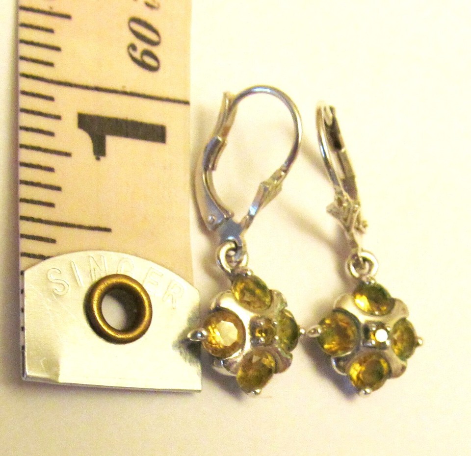 CNA 925 Thailand VINTAGE Yellow Citrine Floral Drop Dangle Leverback ...