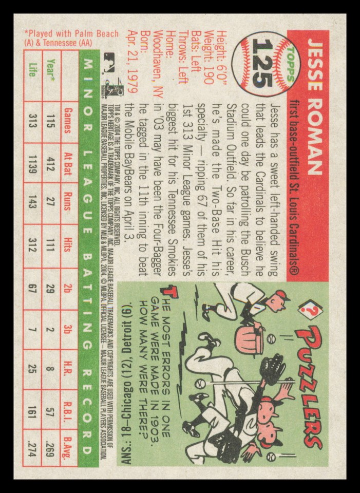 2004 Topps Heritage #125 Jesse Roman RC St. Louis Cardinals | eBay