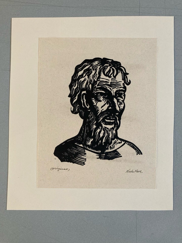 Very Beautiful Ink Drawing Paper Portrait Man 1960 Bust Medieval Style ...