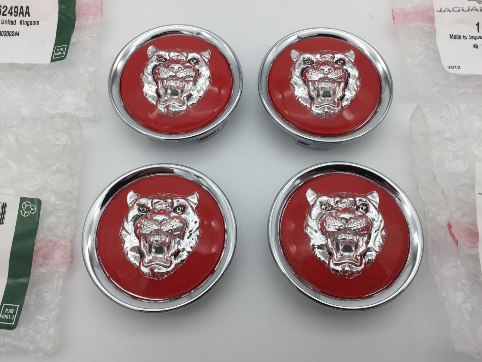 GENUINE JAGUAR ALLOY WHEEL CENTRE CAP BADGES NEW RED / SILVER MJB6249AA ...
