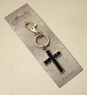Miracles Cross Red Birthstone January Ring Charm Tag FOB Key Holder ...