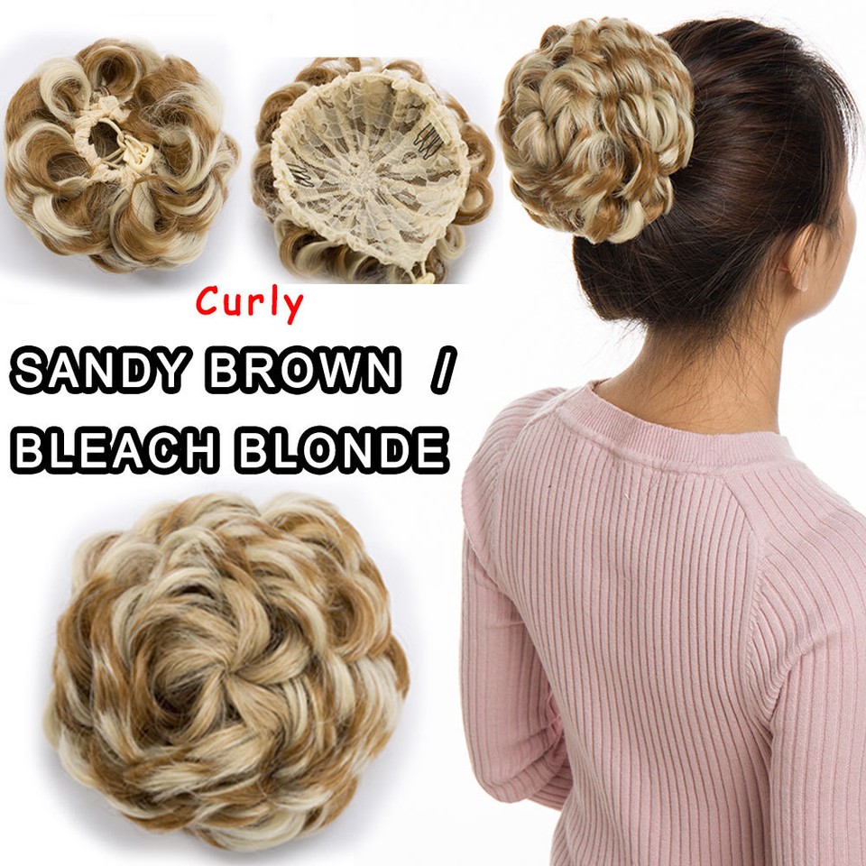 US Clip In On 100% Real as Human Hair Bun Scrunchie Chignon Updo Cover ...