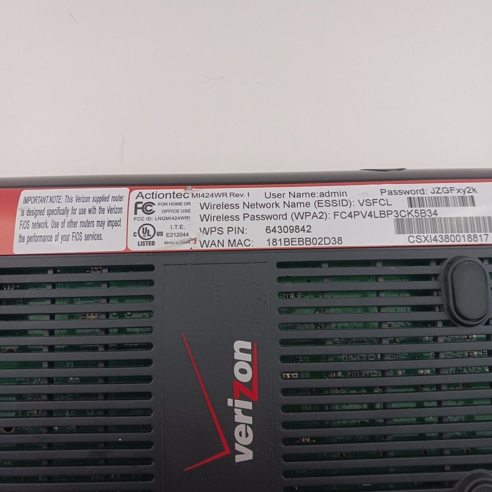 Verizon Actiontec MI424WR Rev.I Gigabit WiFi Wireless-N Router Modem ...