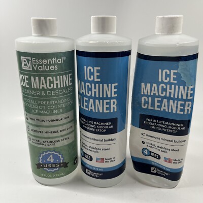 3 Pack Essential Values Ice Machine Cleaner Descaler 16oz 4 Uses USA ...