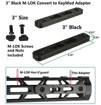 3" Adapter Rail Section Mount Convert M-LOK to Keymod Aluminum Anodized ...