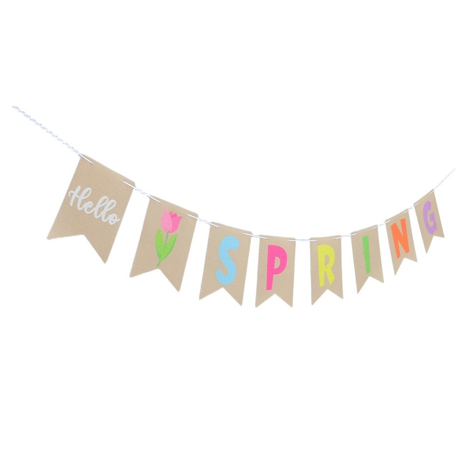 1 Set Hello Spring Banner - Welcome Spring Themed Party Burlap Pennant ...