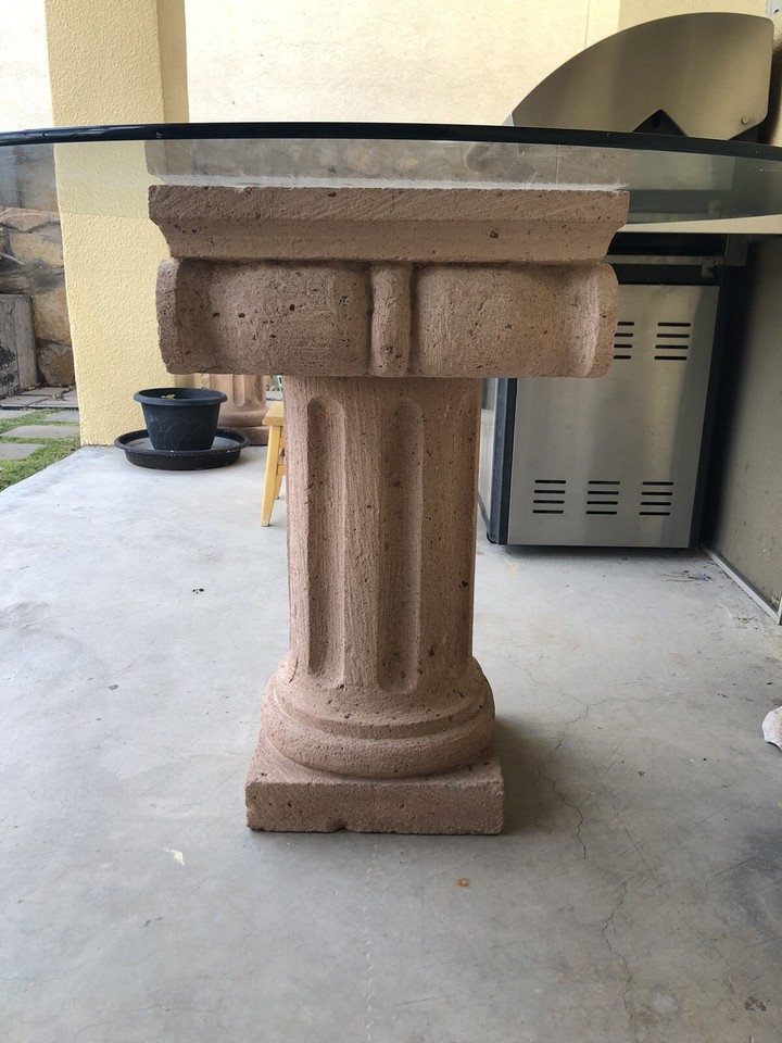 Cantera Stone Small Table Base, Glass & Base Height 29.5” Glass-Diam 42 ...