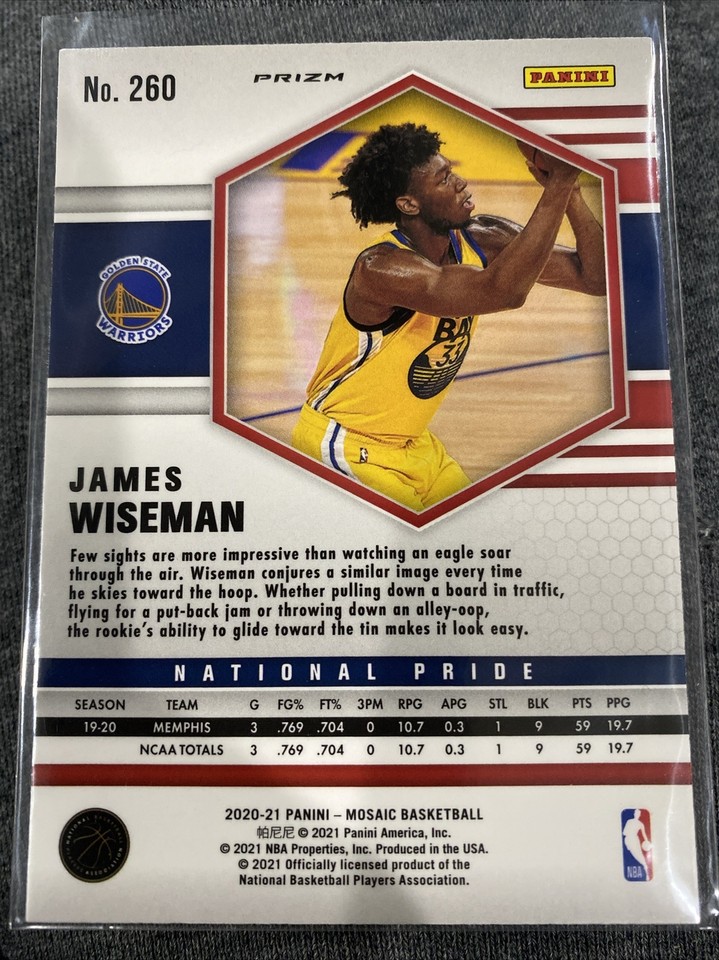 James Wiseman 2020-21 Panini Mosaic Genesis National Pride SSP Rookie ...