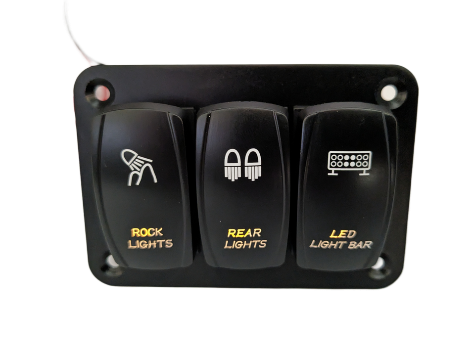 3 Gang YELLOW Laser Etched Rocker Switch Panel 12-24V Wiring Included ...