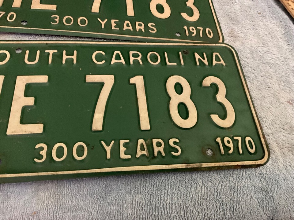 South Carolina SC License Plate Plates 1970 Matching Pair HE 7183 “300 ...