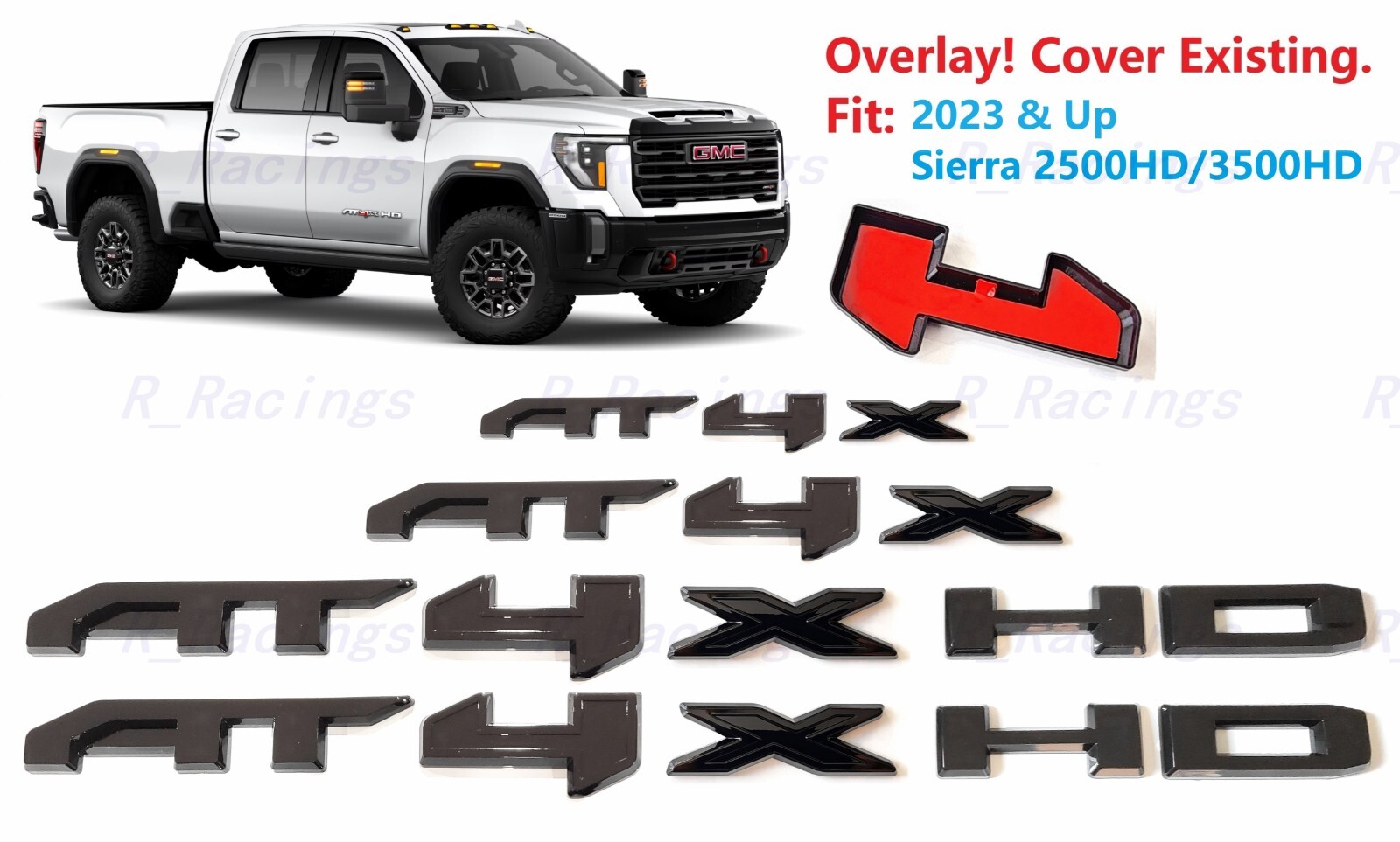 Grill Door Rear Gloss Black AT4X HD OVERLAY Emblem GMC Sierra ...