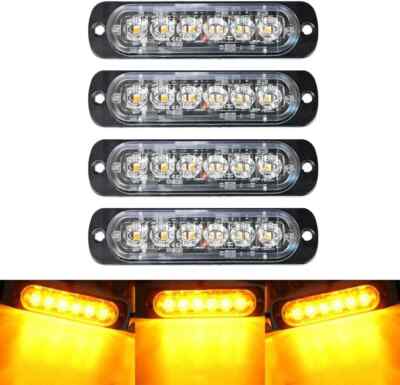 4-Pack 6 LED Amber Strobe Lights Vehicles Trucks Emergency Strobe ...