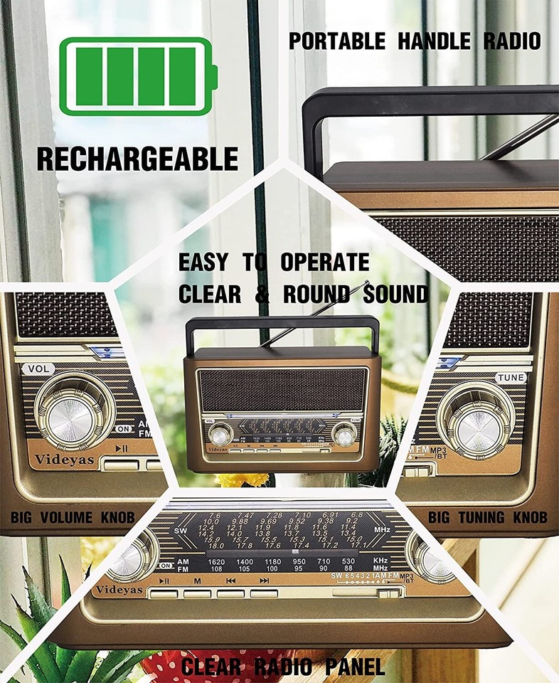 AM FM Retro Radio Portable Vintage Shortwave Radio with Bluetooth ...