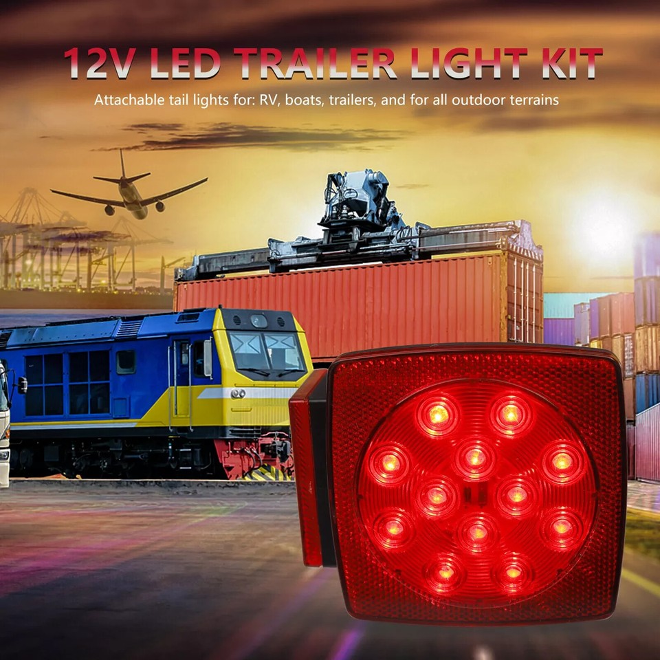 1 Pair Rear LED Submersible Square Trailer Tail Lights Kit Boat Truck ...