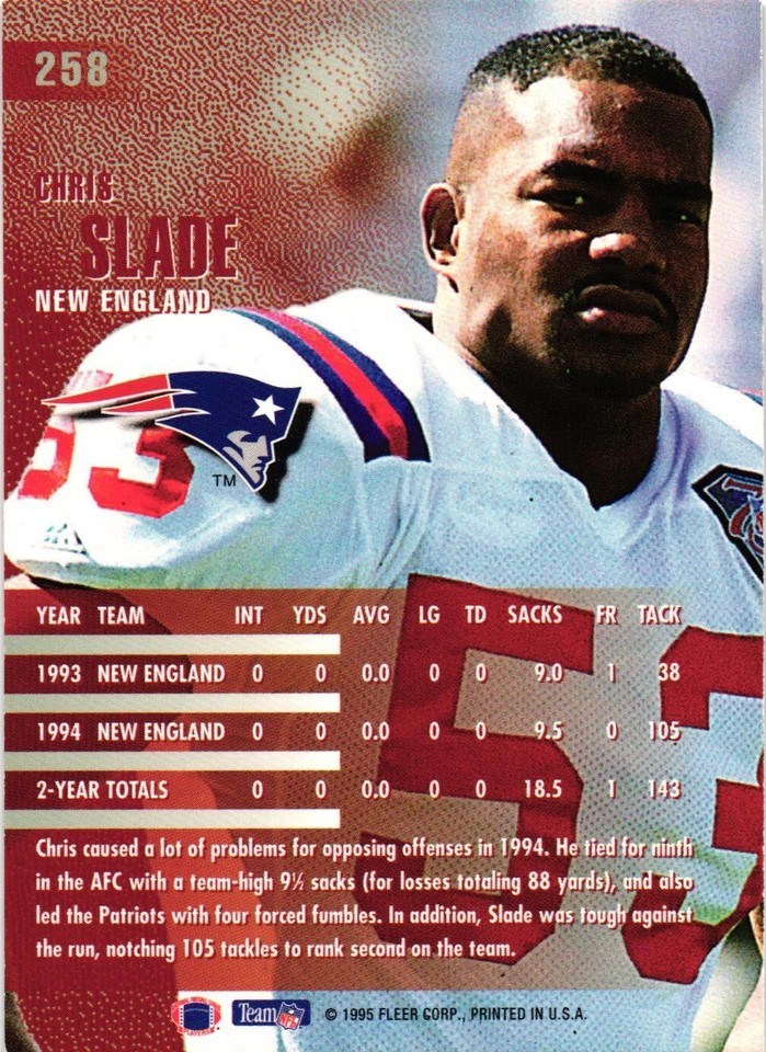 #258 Chris Slade Signed 1995 Fleer NFL Football Card Patriots AUTO | eBay