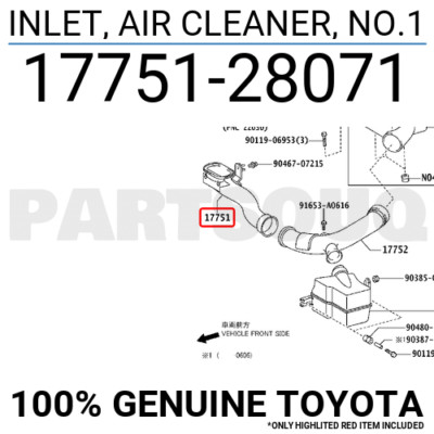 1775128071 Genuine Toyota INLET, AIR CLEANER, NO.1 17751-28071 | eBay