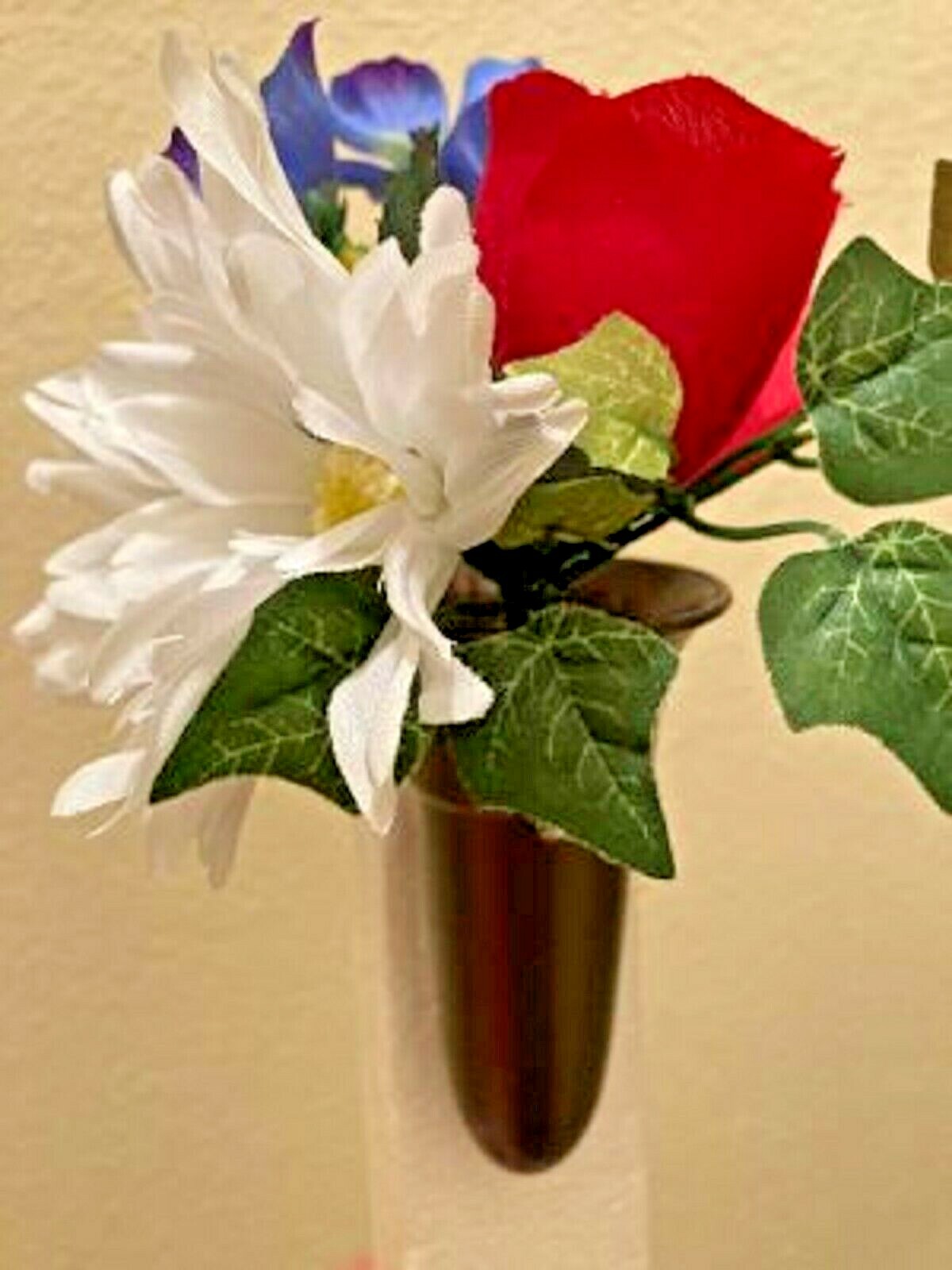 NICHE CRYPT or MAUSOLEUM SILK FLOWER BOUQUET ROSE DELPHINIUM DAISY IVY ...