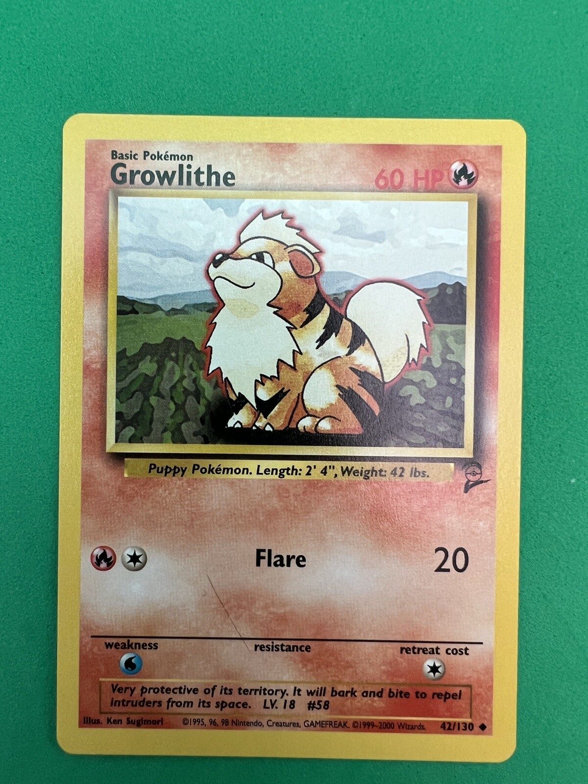 Growlithe - 42/130 - Base2 Set - Pokemon Card - Unlimited Edition - NM ...