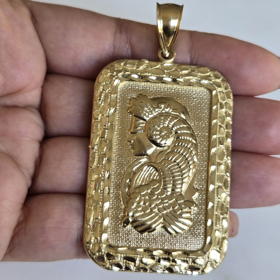 Big Solid 10k yellow gold Lady Fortuna Nugget Suzi pendant charm 2.65 ...
