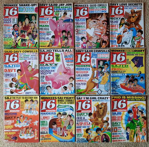 COMPLETE SET 1968 16 MAGAZINE FANTASTIC CONDITION! Monkees, Raiders ...