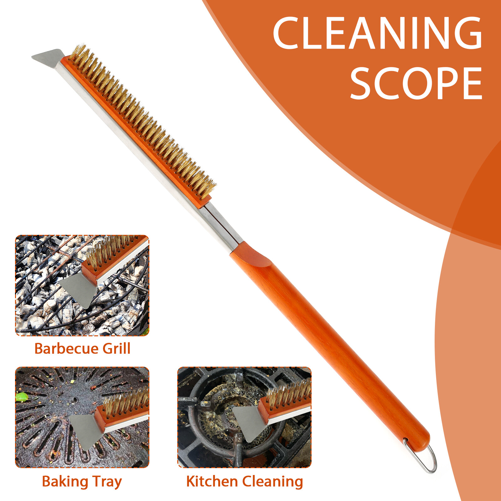 Pizza Oven Stone Brush 21" with Wooden Handle Copper Wire Brush and ...