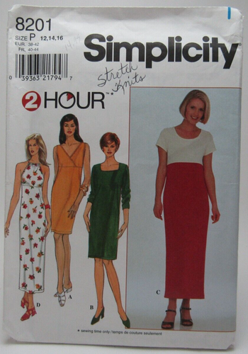 8201 Simplicity Sewing Pattern 2 Hour Misses Pullover Knit Dress SZS 12 ...