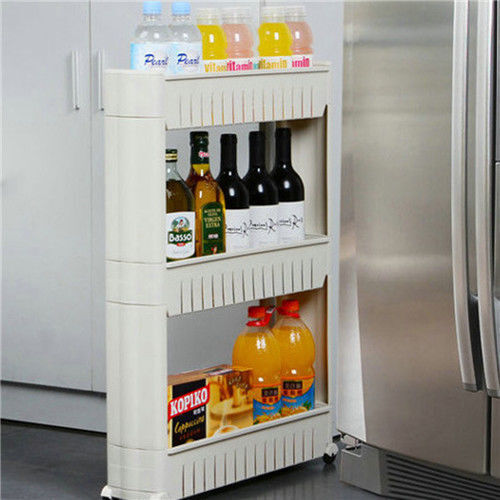 3/4 Tier Storage Tower Slide Out Rolling Castor Organiser Trolley Rack ...