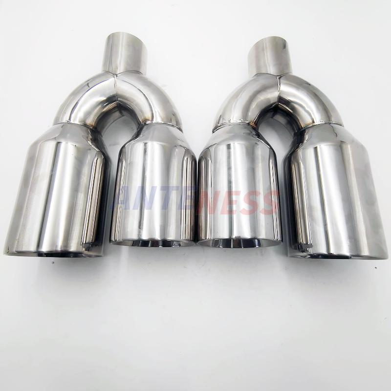 QUAD 4" OUT CHROME EXHAUST TIP STAGGERED L&R PAIR 2.5 INLET DUAL WALL ...