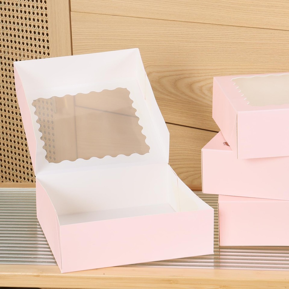 8x8x2.5 Inches Pink Bakery Boxes with Window, Cake Pastry Cookie Mini ...