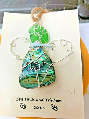 Good Luck Angel Genuine Green Seaglass/Pottery/Shells with Abalone ...