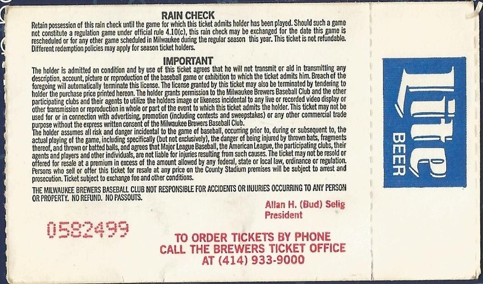 Mo Vaughn HR #34 July 29, 1993 Red Sox at Brewers Ticket Stub Aaron ...
