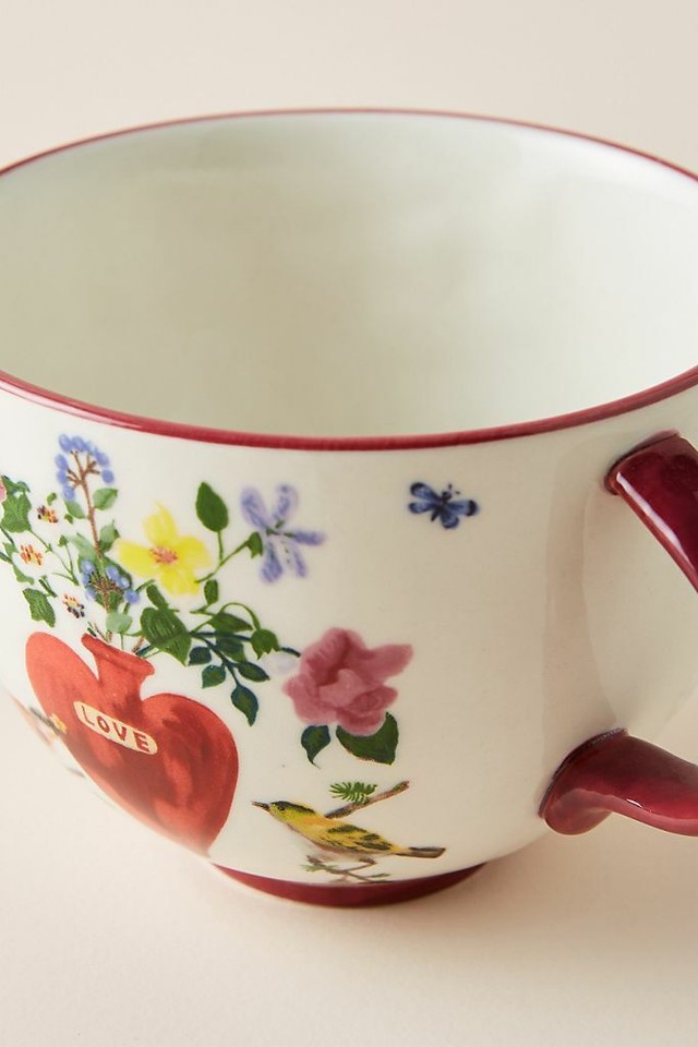 Nathalie Lete Titania Mug Anthropologie Love Birds Coffee Cup Floral ...
