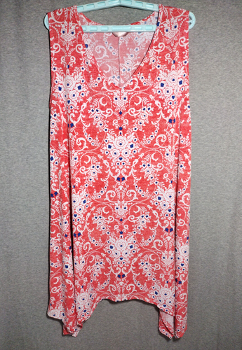 SJS Sun Dress Midi Sleeveless Women's 1X Plus Shark Bite Hem Red White ...
