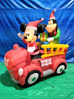 6' Gemmy Airblown Inflatable Disney Mickey And Goofy In Fire Truck B662 ...